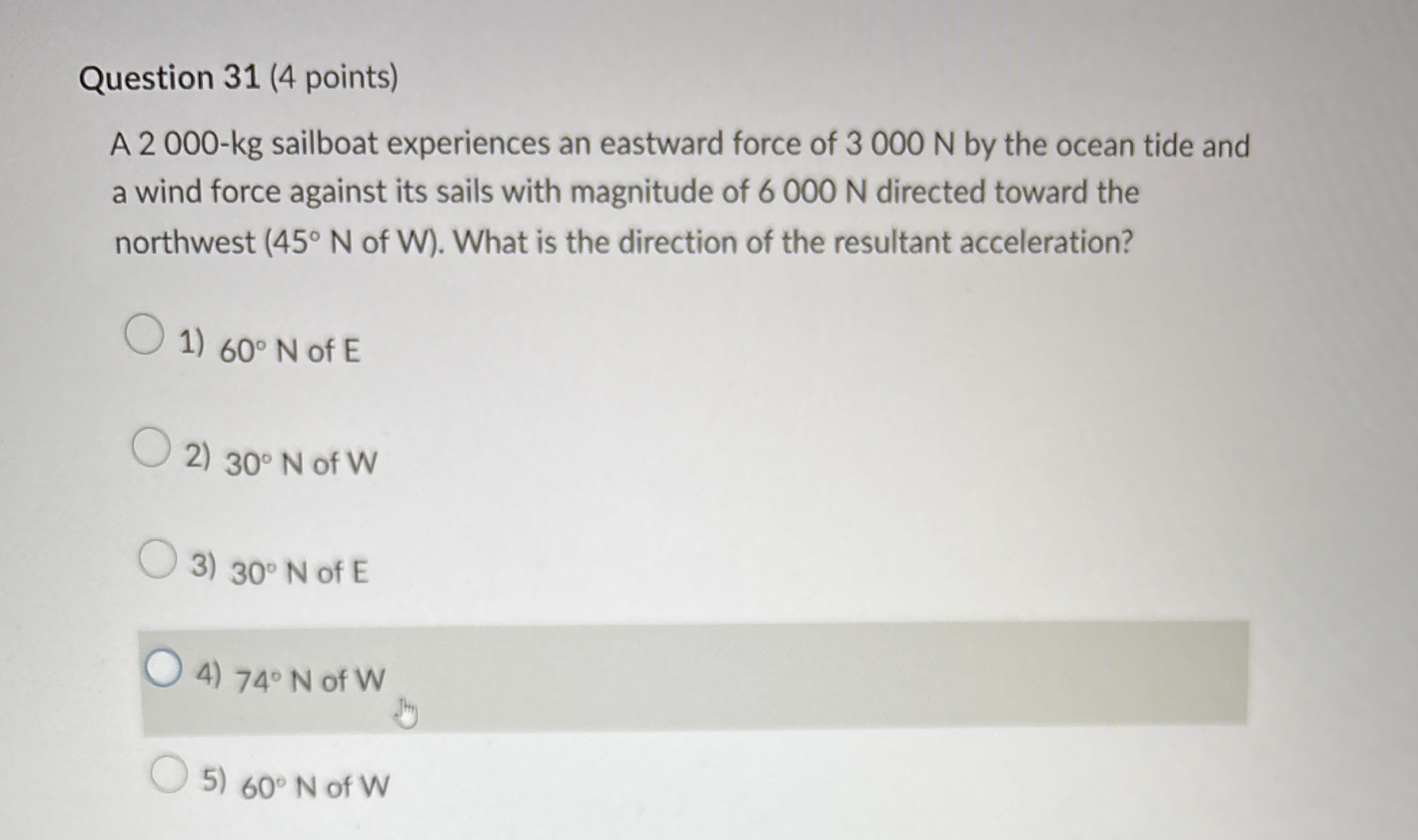 Solved Question 31 (4 ﻿points)A 2000-kg ﻿sailboat | Chegg.com