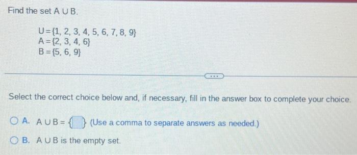 Solved Find the set A∪B. | Chegg.com