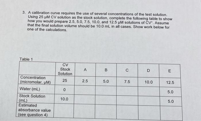 Solved 3. A calibration curve requires the use of several | Chegg.com