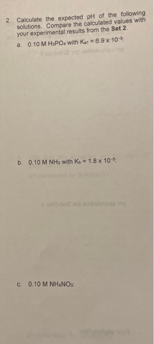 Solved 2. Calculate the expected pH of the following | Chegg.com
