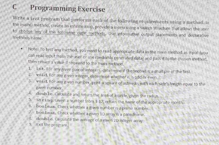 Solved C Programming Exercise Write a java program that | Chegg.com