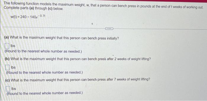 Solved The following function models the maximum weight, w, | Chegg.com