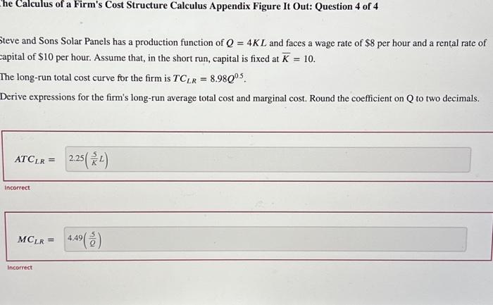 Solved The Calculus of a Firm's Cost Structure Calculus | Chegg.com