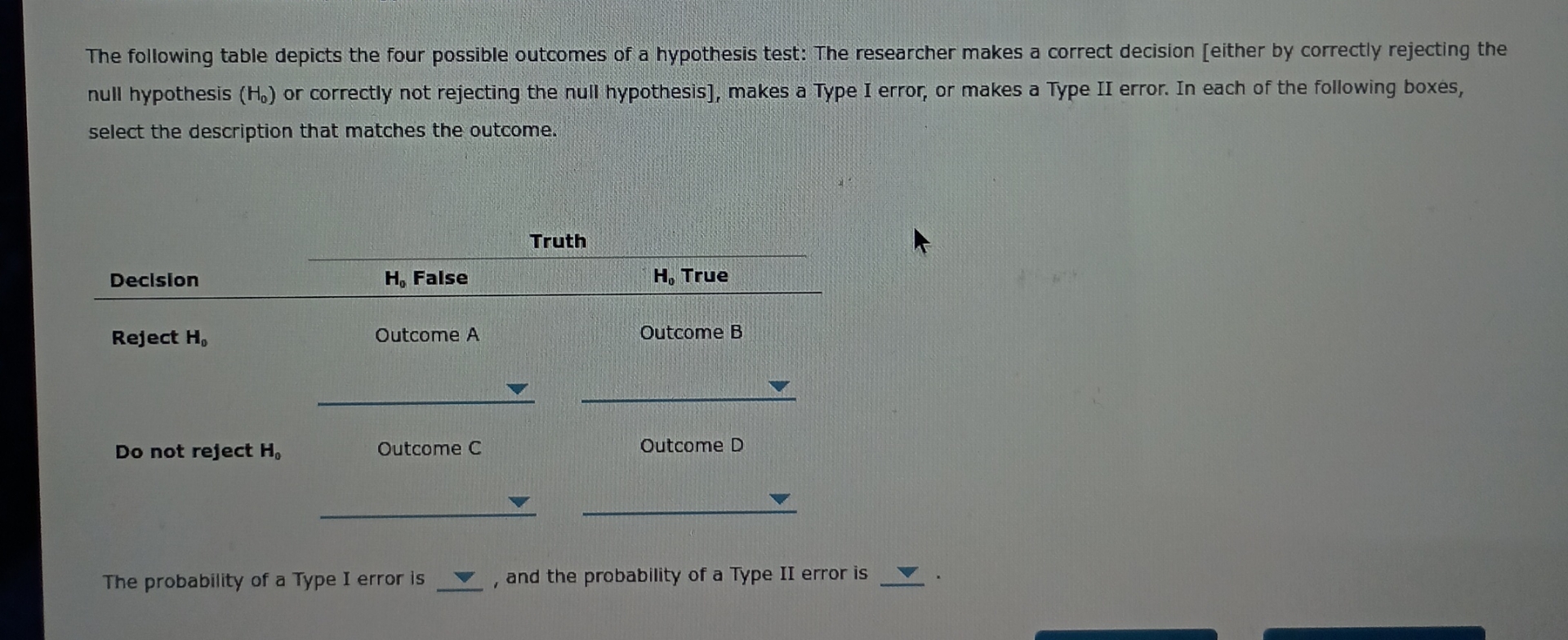 Solved The following table depicts the four possible | Chegg.com
