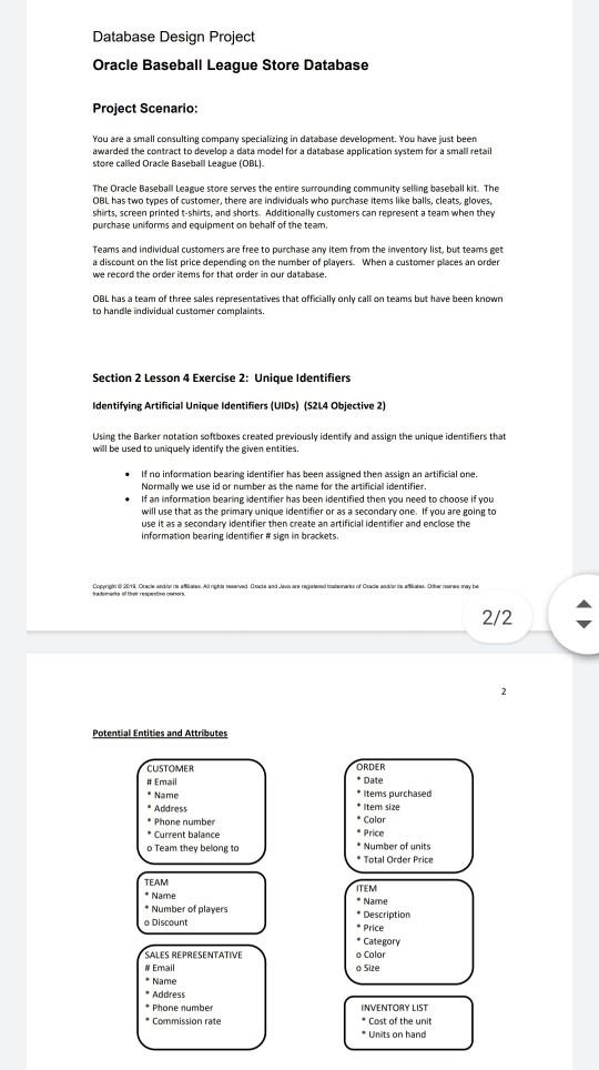 Solved Database Design Project Oracle Baseball League Store 