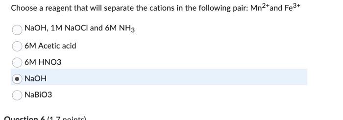Solved Choose a reagent that will separate the cations in | Chegg.com