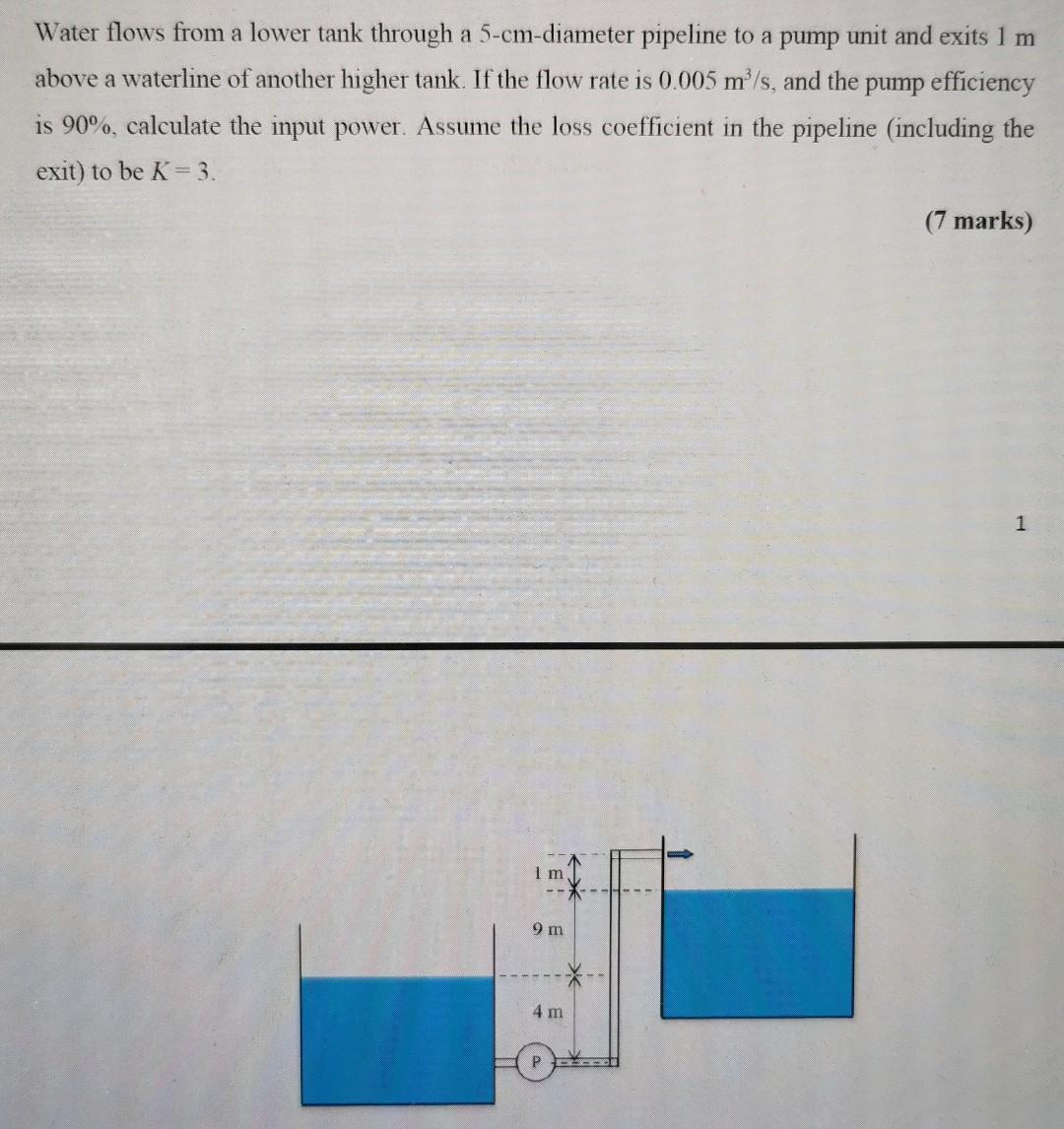 [Solved]: Water flows from a lower tank through a