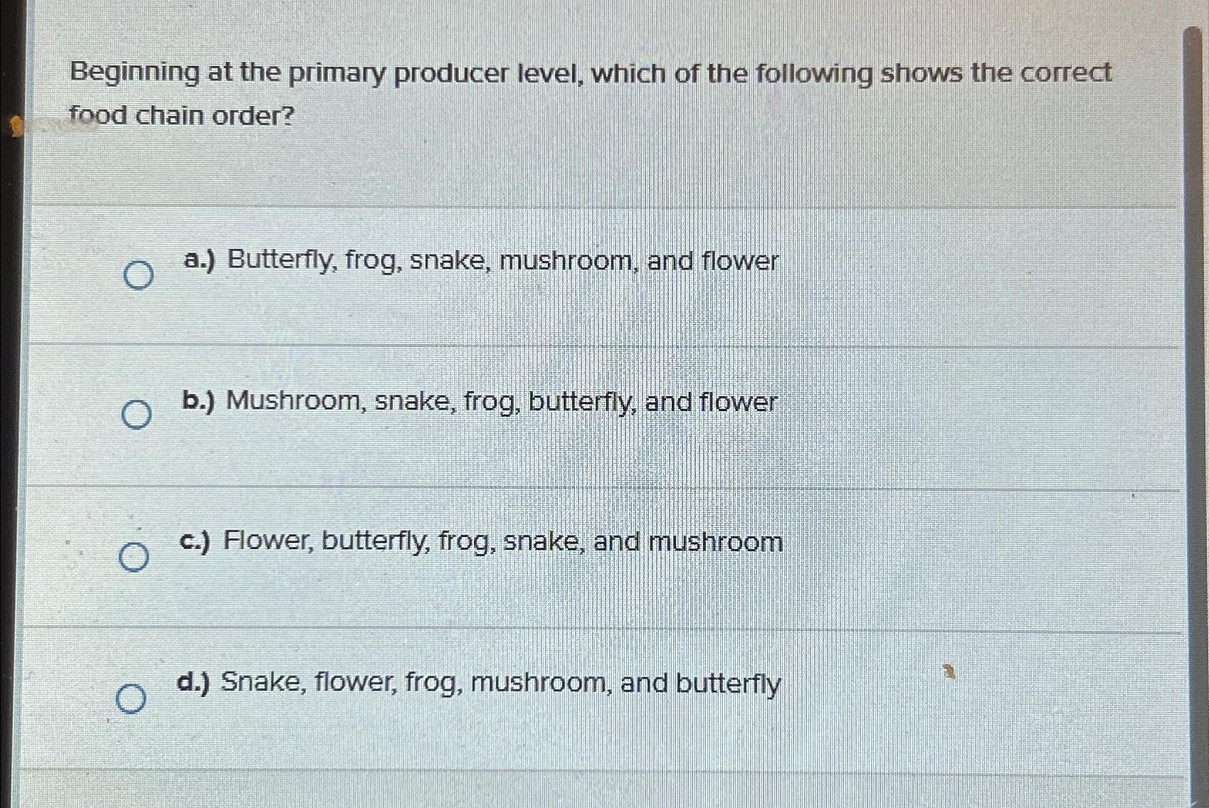 Beginning at the primary producer level, which of the | Chegg.com