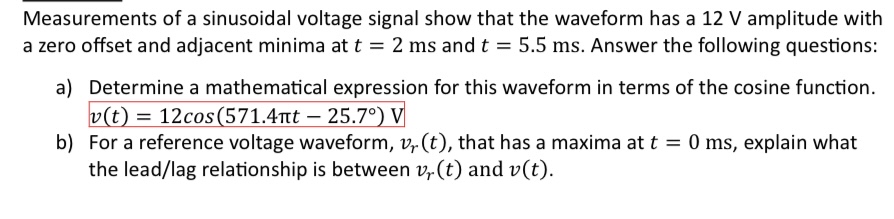Solved Measurements of a sinusoidal voltage signal show that | Chegg.com