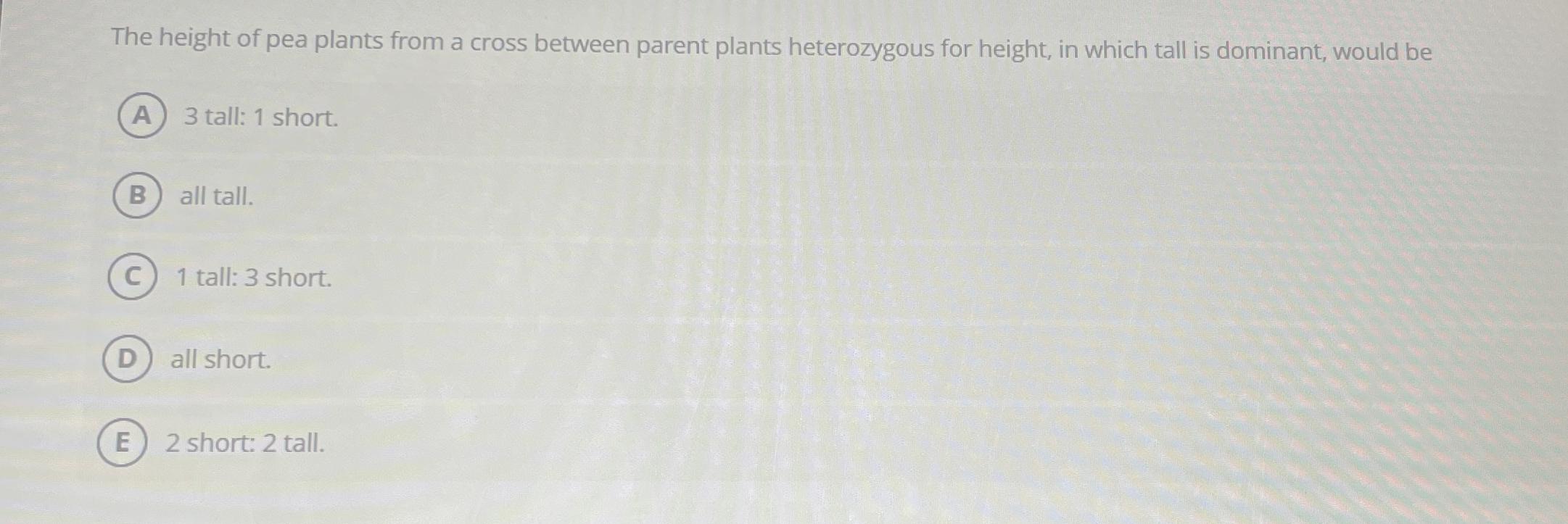 Solved The height of pea plants from a cross between parent | Chegg.com