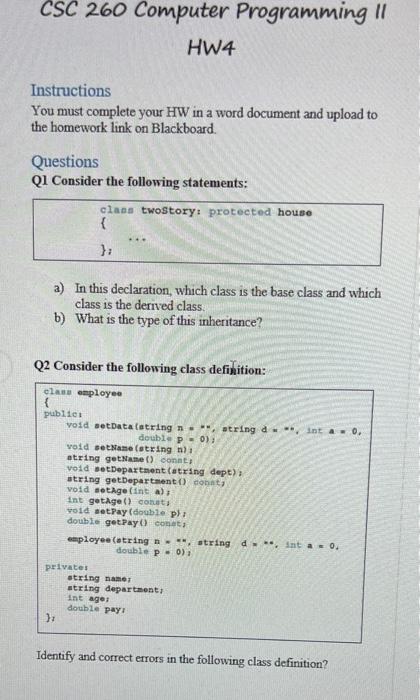 Solved Csc 260 Computer Programming Il Hw4 Instructions You 