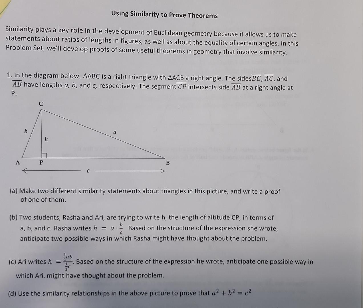 Solved Using Similarity to Prove Theorems Similarity plays a | Chegg.com