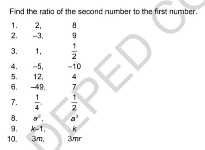 Solved Find the ratio of the second number to the first | Chegg.com