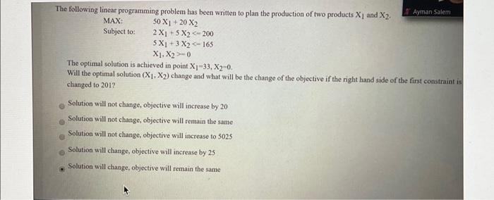 Solved The following linear programming problem has been | Chegg.com