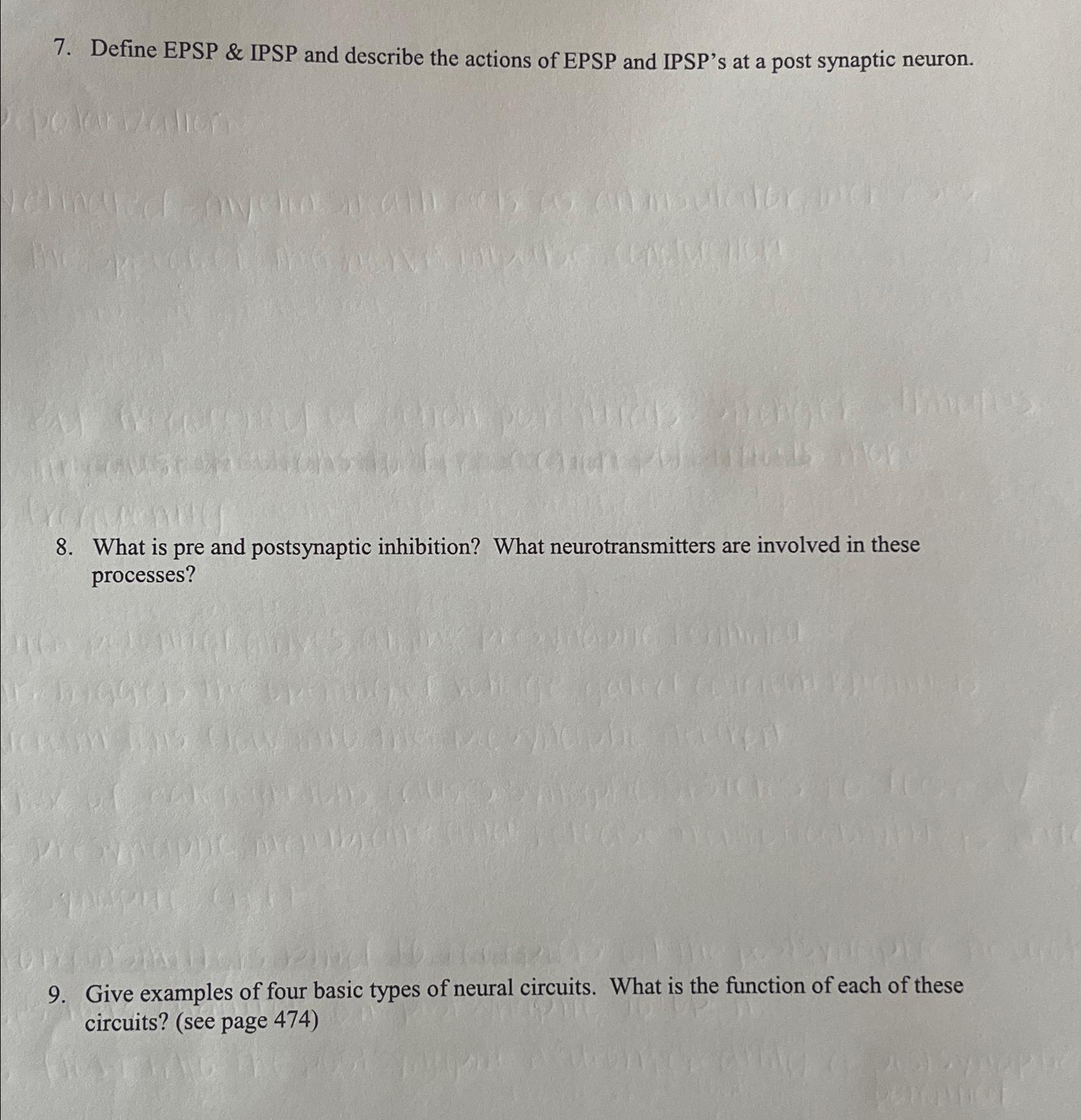 Solved Define EPSP & IPSP and describe the actions of EPSP | Chegg.com