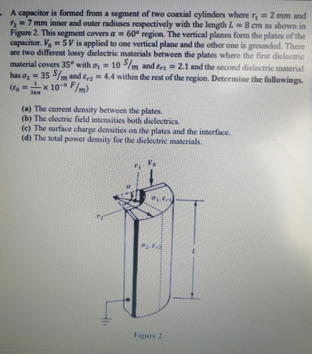 Solved A capacitor is formed from a segment of two coaxial | Chegg.com