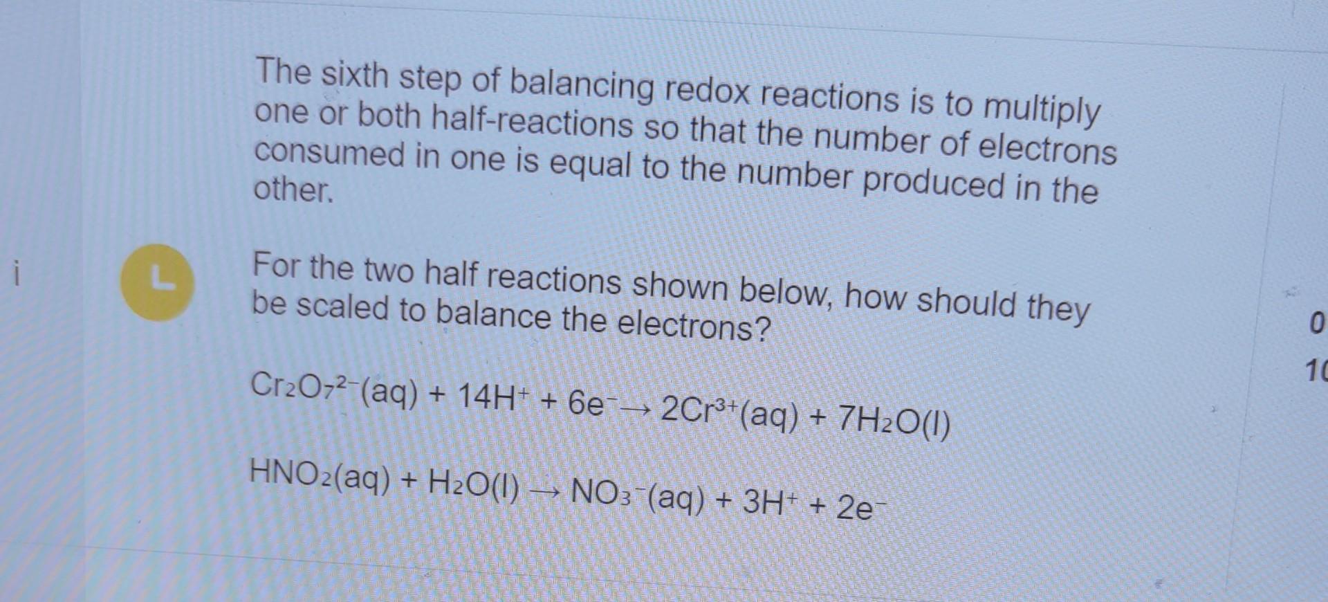 Solved Complete the stepwise process of balancing the | Chegg.com