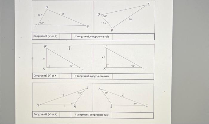 Solved 5. Determine if each pair of triangles is congruent | Chegg.com