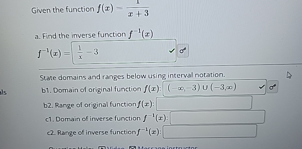 Solved Given the function f(x)=1x+3a. ﻿Find the inverse | Chegg.com