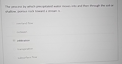 Solved The process by which precipitated water moves into | Chegg.com