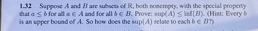 Solved 1.32 Suppose A and B are subsets of R, both nonempty, | Chegg.com