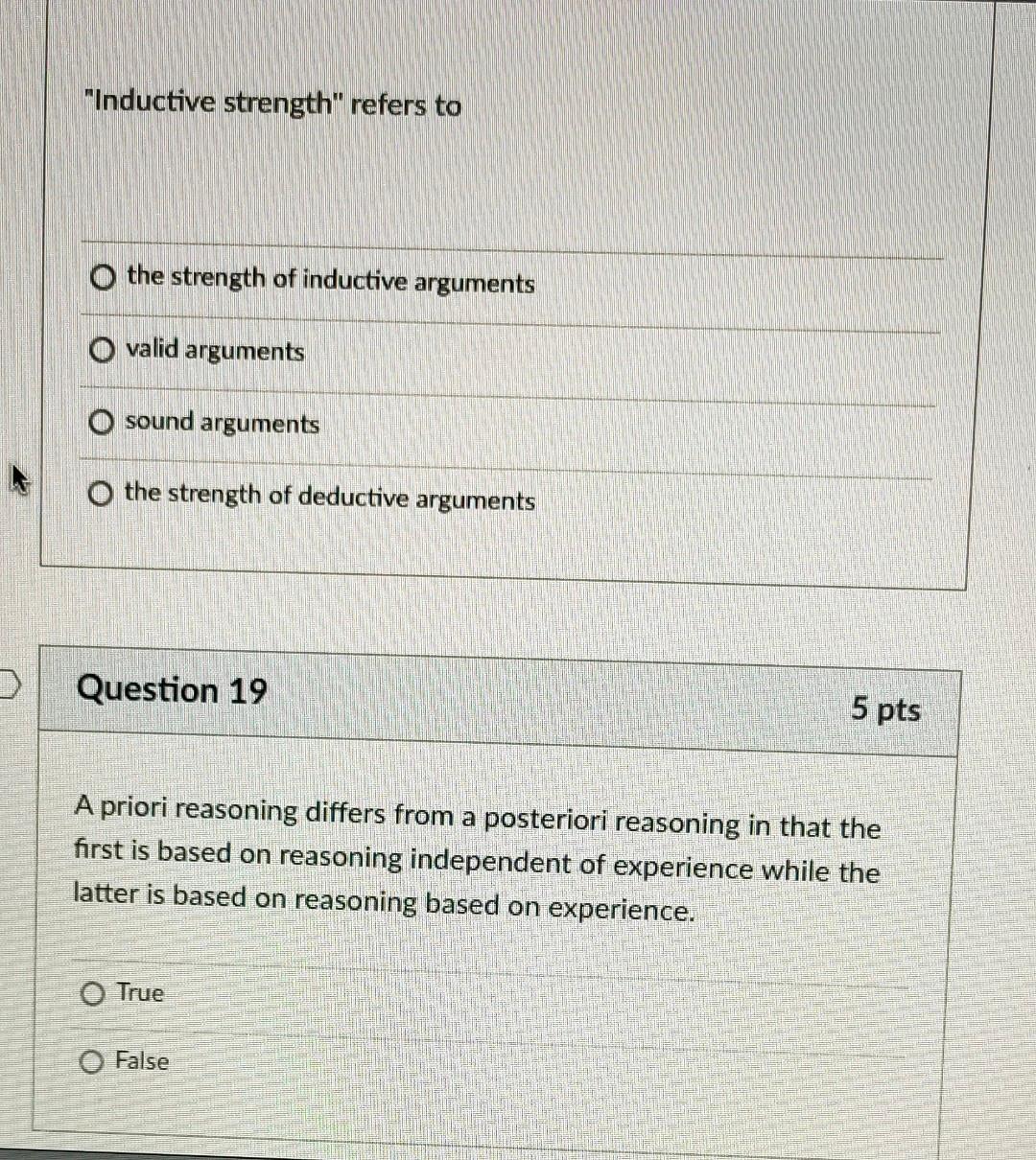 "Inductive strength" refers to the strength of | Chegg.com