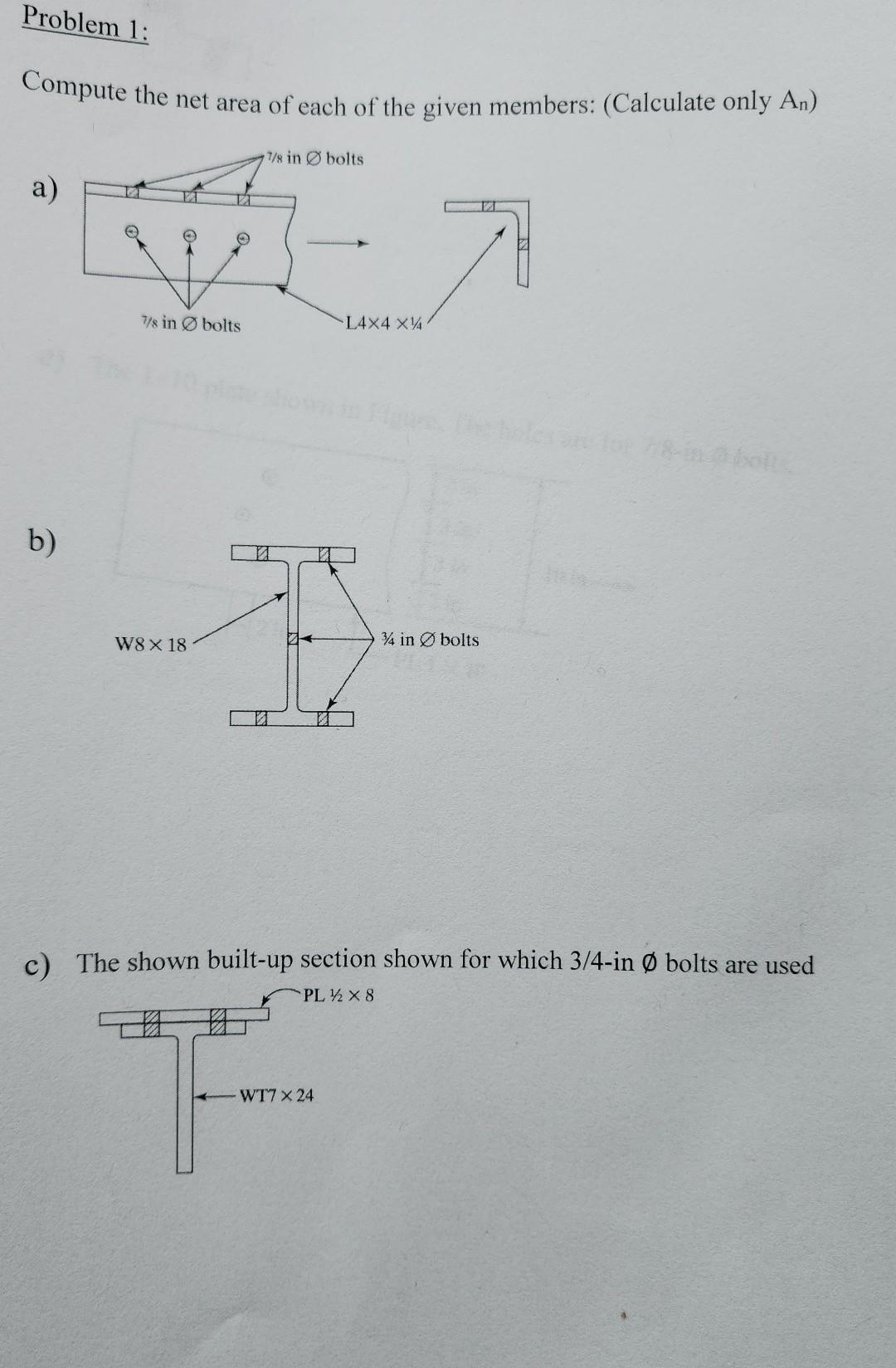 Solved Compute the net area of each of the given members: | Chegg.com
