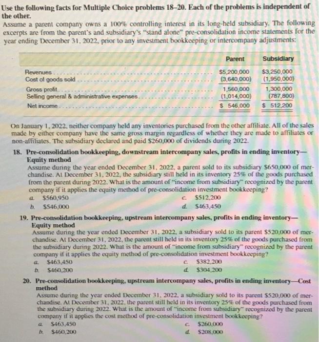 Solved se the following facts for Multiple Choice problems | Chegg.com