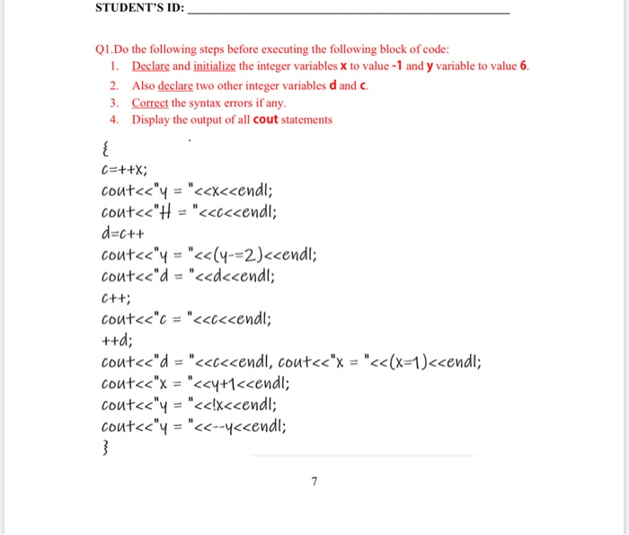 Solved STUDENT'S ID: Q1.Do the following steps before | Chegg.com