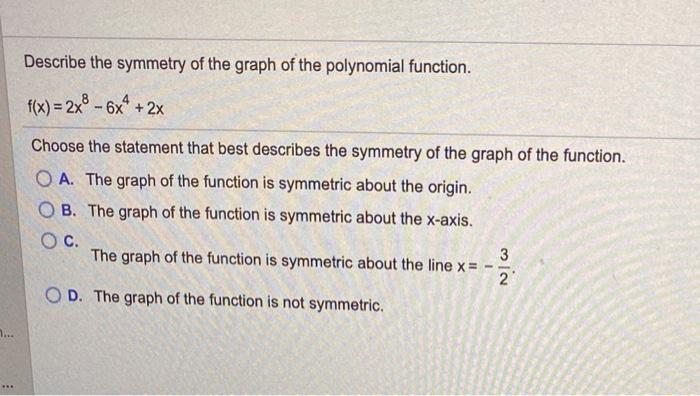 Solved Describe the symmetry of the graph of the polynomial | Chegg.com