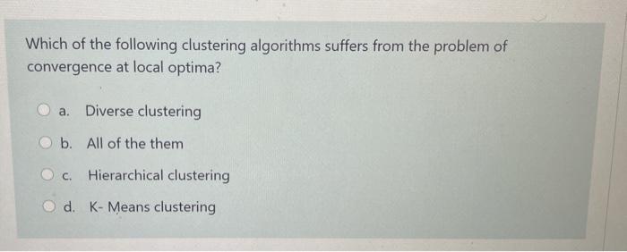 Solved Which of the following clustering algorithms suffers | Chegg.com