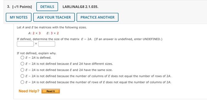 Solved Let A and E be matrices with the following sizes. A: | Chegg.com