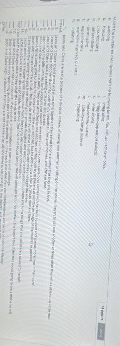 Match the numbered descriptions with the following | Chegg.com