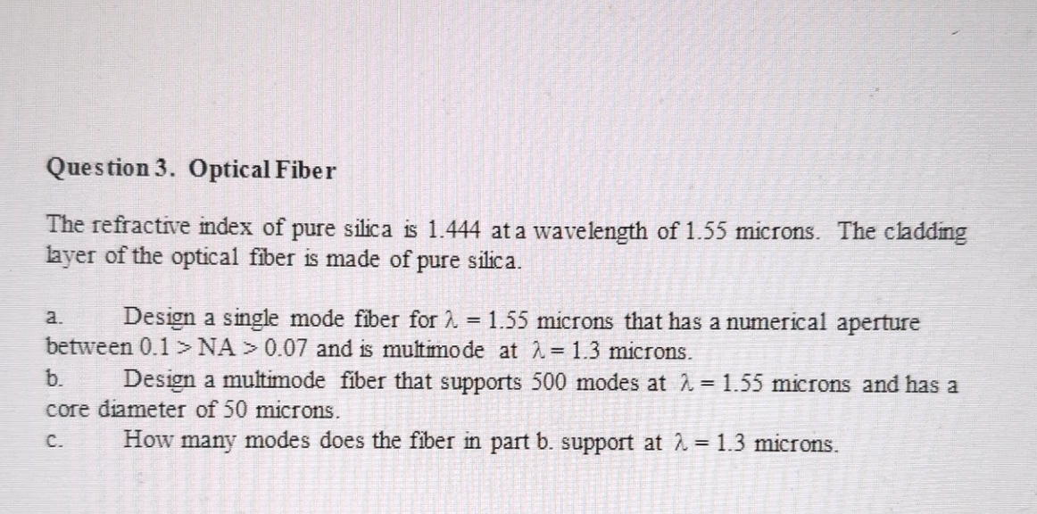 Solved Question 3. ﻿Optical FiberThe refractive index of | Chegg.com