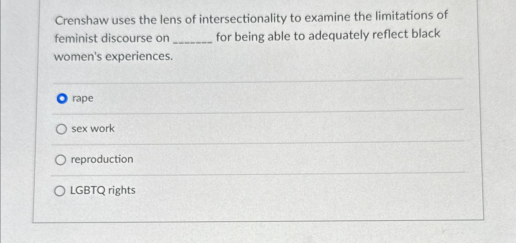 Solved Crenshaw uses the lens of intersectionality to | Chegg.com