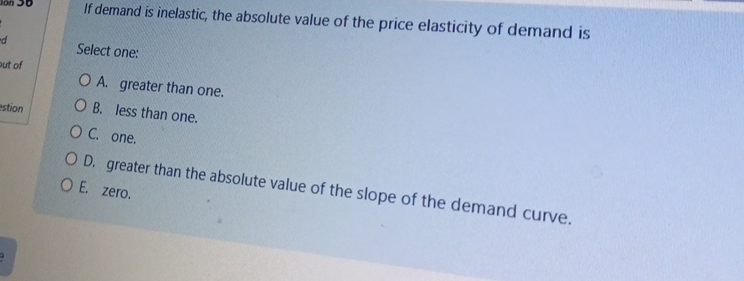Solved If demand is inelastic, the absolute value of the | Chegg.com