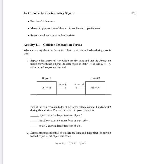 Solved Part I. Forces between interacting Objects 131 • Two | Chegg.com