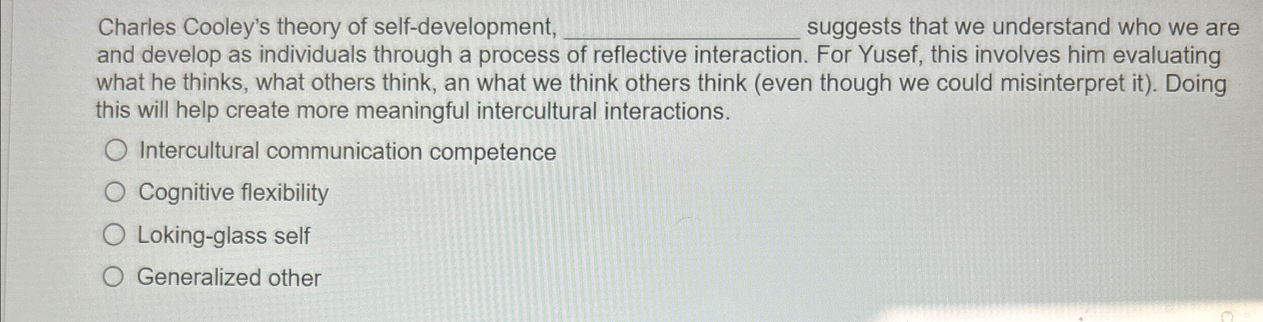 Solved Charles Cooley's theory of self-development, q, | Chegg.com