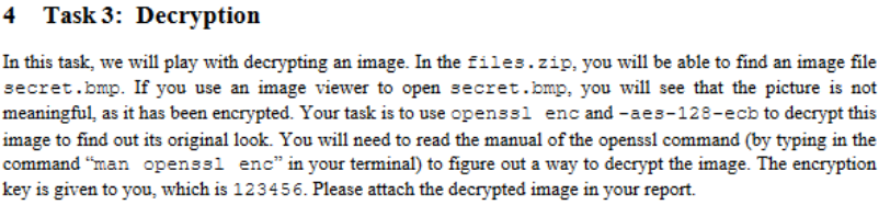 Solved 4 ﻿Task 3: Decryption (Lab is called SEED LAB Secret | Chegg.com