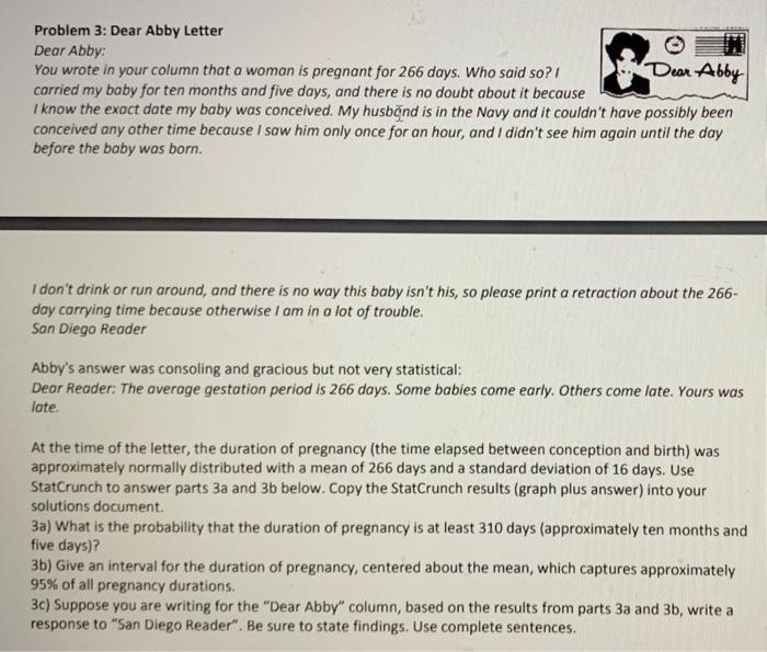 Solved Dear Abby Problem 3: Dear Abby Letter Dear Abby: You | Chegg.com