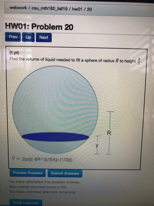 Solved webwork/csu_mth182 fall19/ hw01/ 20 HW01: Problem 20 | Chegg.com
