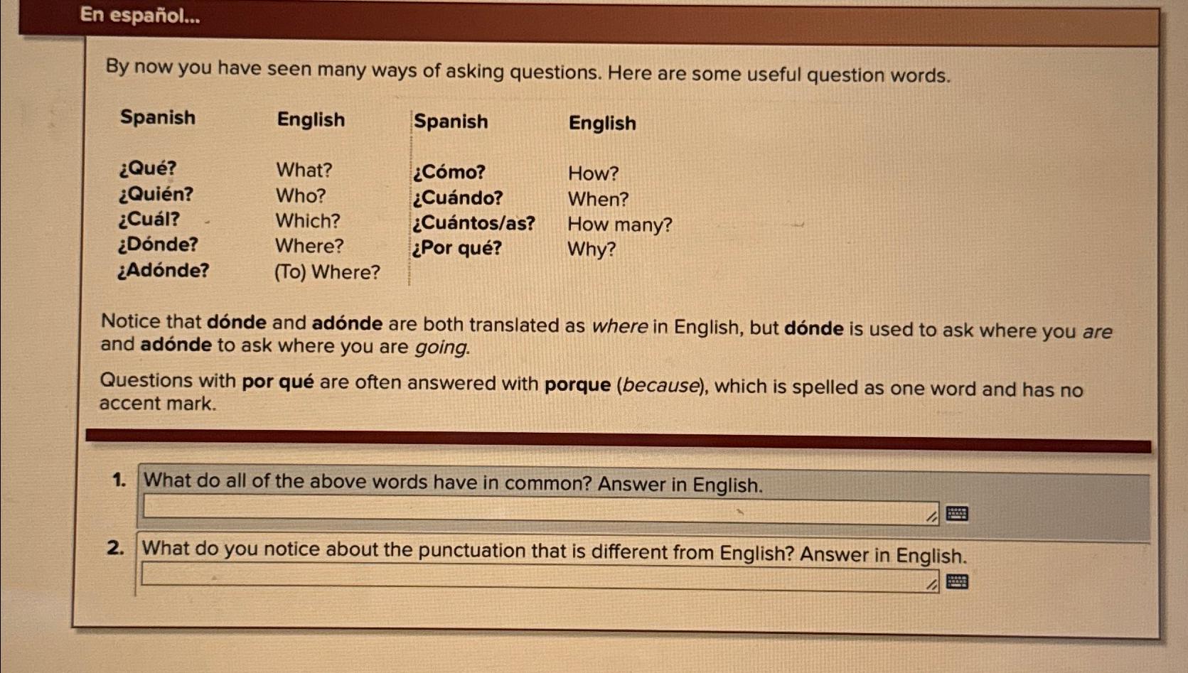 Solved En español...By now you have seen many ways of asking | Chegg.com