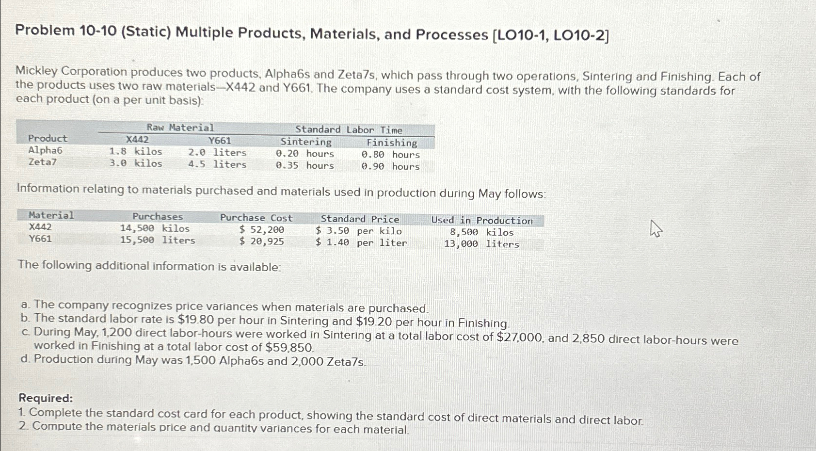 Solved Problem 10-10 (Static) ﻿Multiple Products, Materials, | Chegg.com
