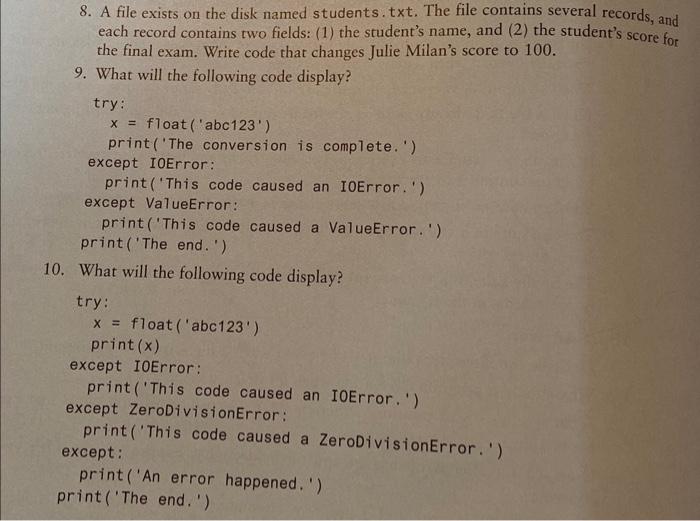 Solved 8. A file exists on the disk named students . txt. | Chegg.com
