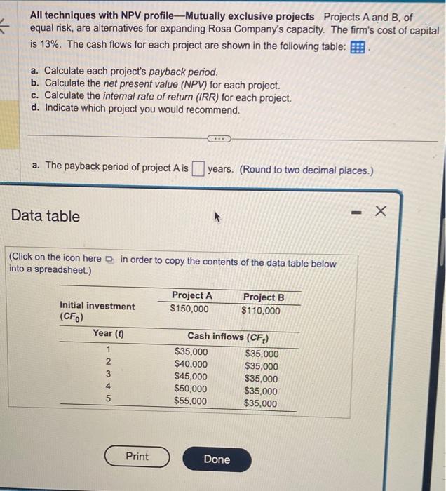 Solved All techniques with NPV profile-Mutually exclusive | Chegg.com