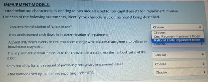 Solved IMPAIRMENT MODELS: Listed below are characteristics | Chegg.com