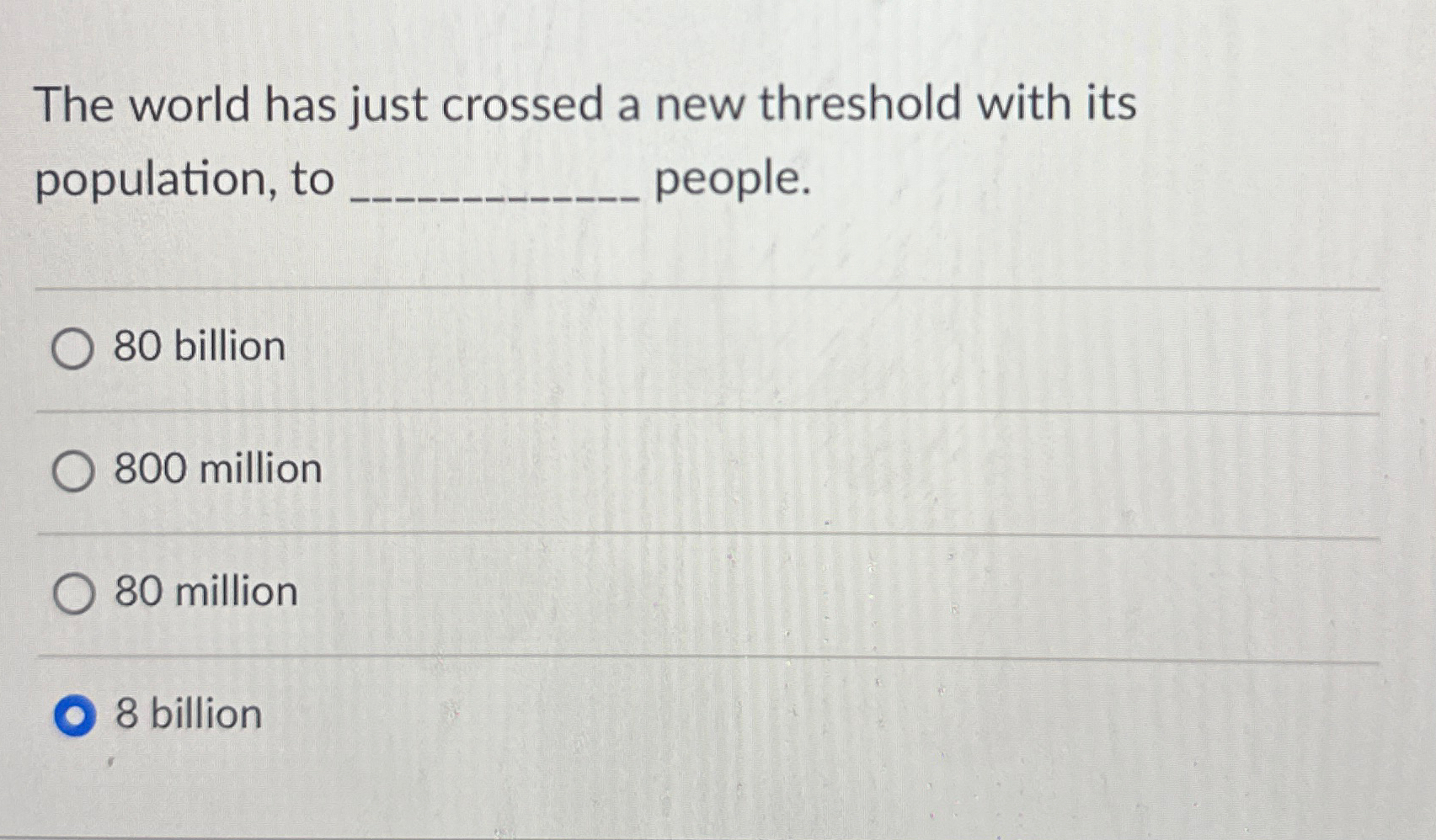 Solved The world has just crossed a new threshold with its | Chegg.com