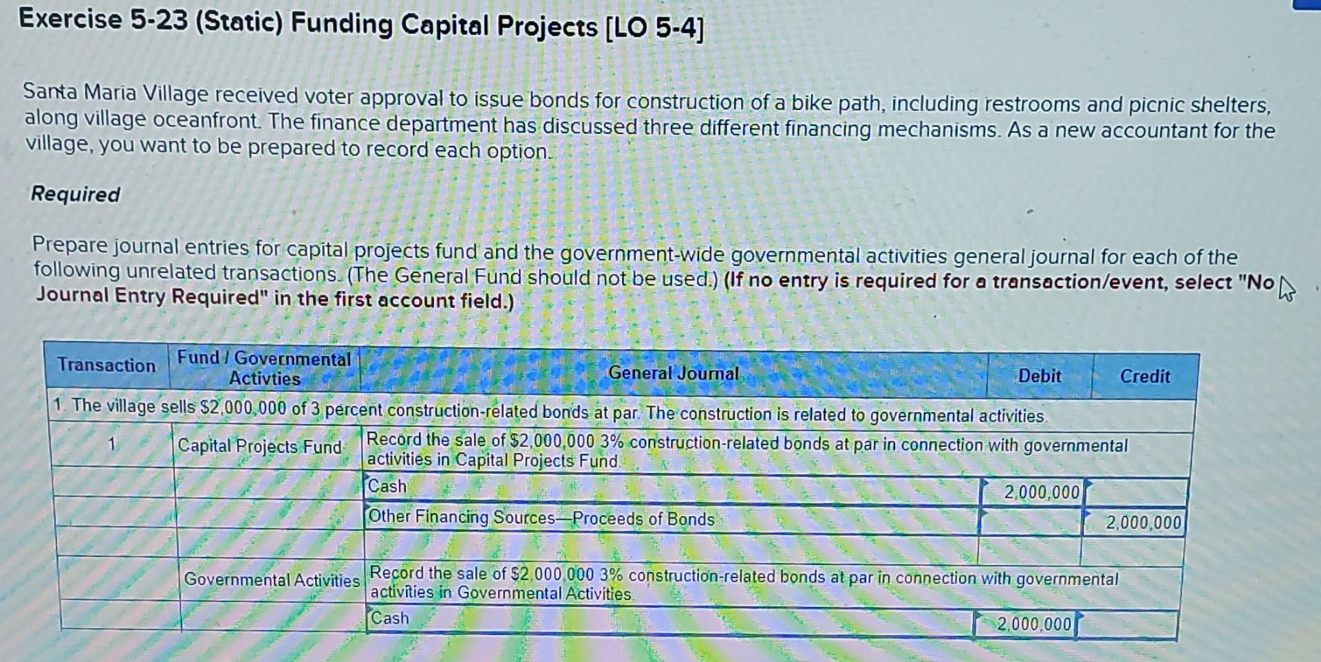 Solved Exercise 5-23 (Static) Funding Capital Projects [LO | Chegg.com