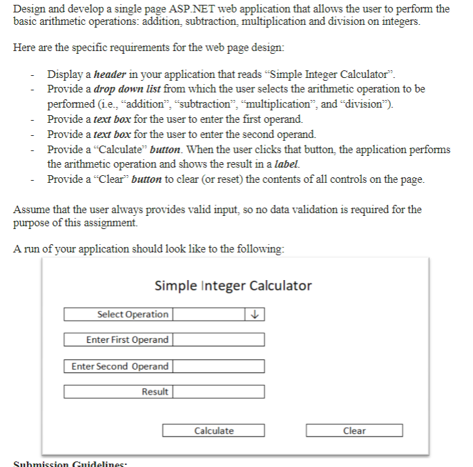 Design and develop a single page ASP.NET web | Chegg.com