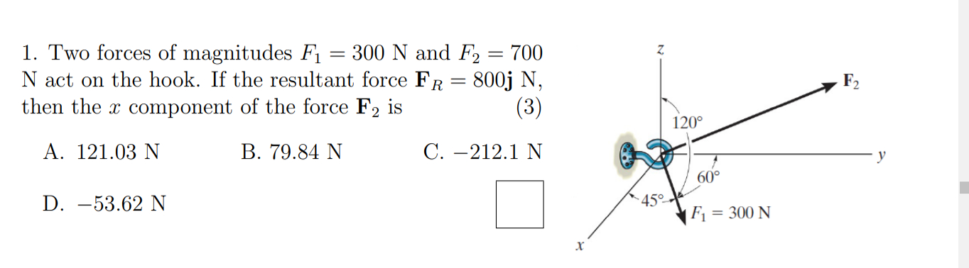 Solved Two forces of magnitudes F1=300N ﻿and F2=700N ﻿act on | Chegg.com